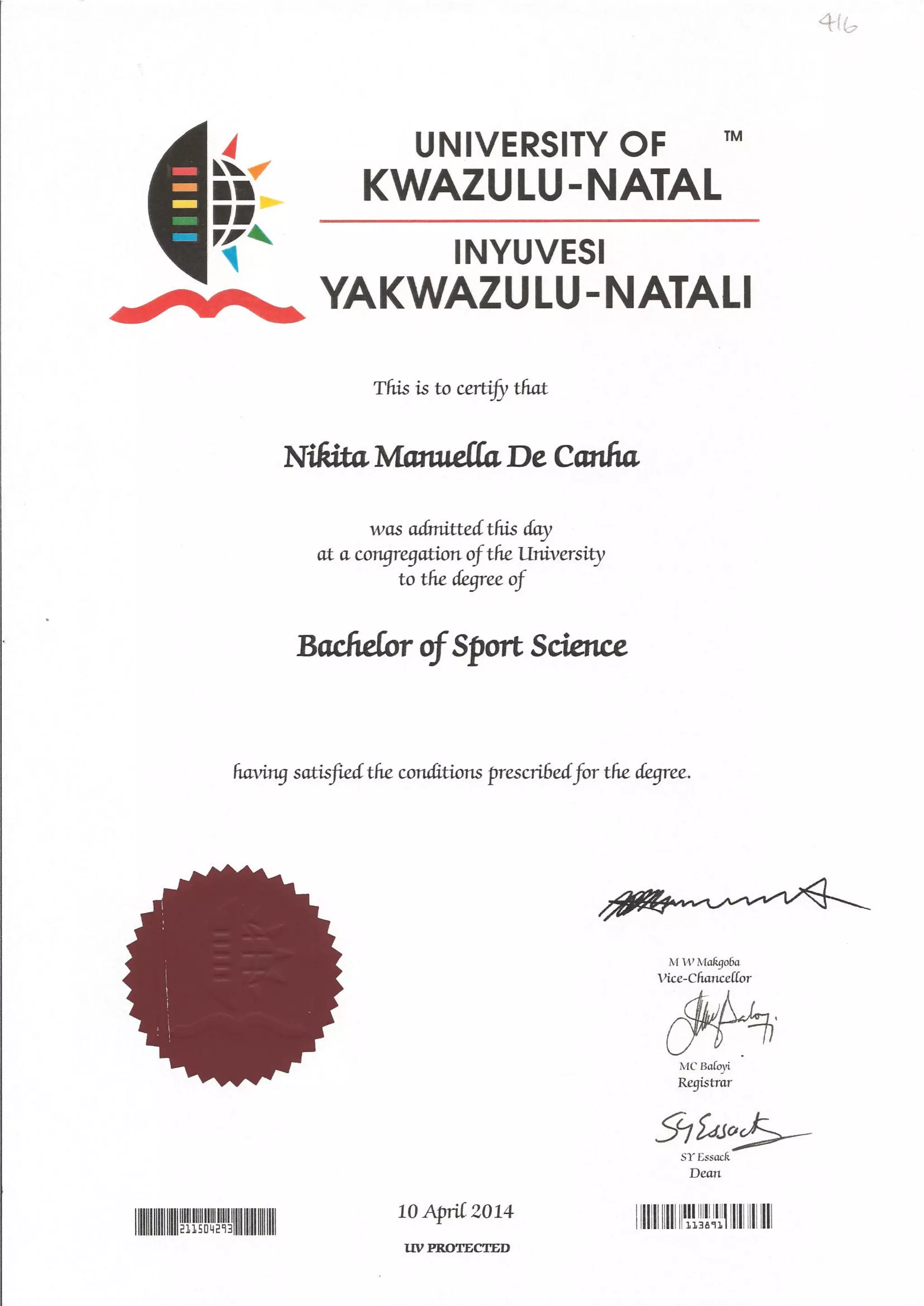 UKZN Certificate | PDF