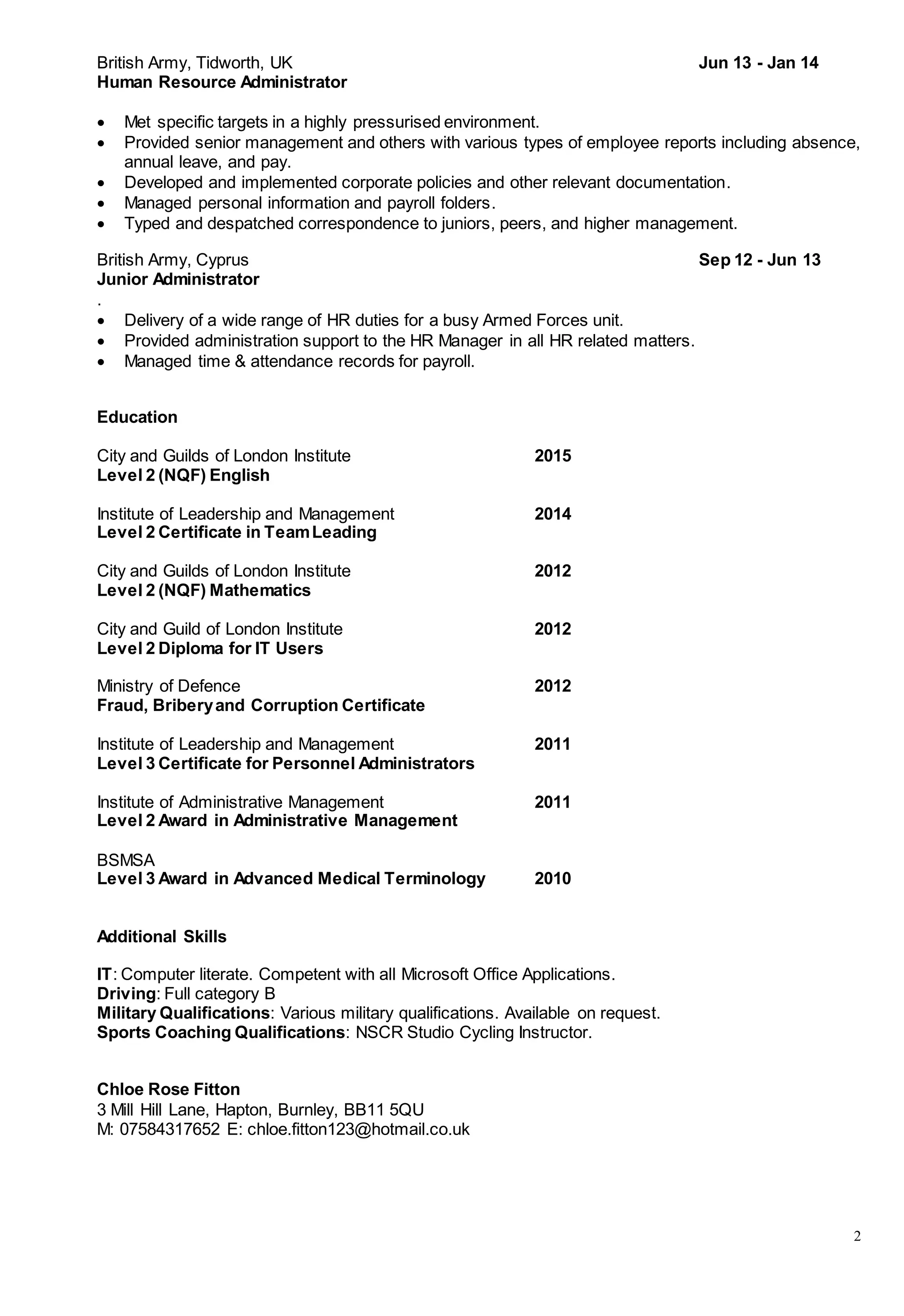 Chloe Fitton CV | DOCX