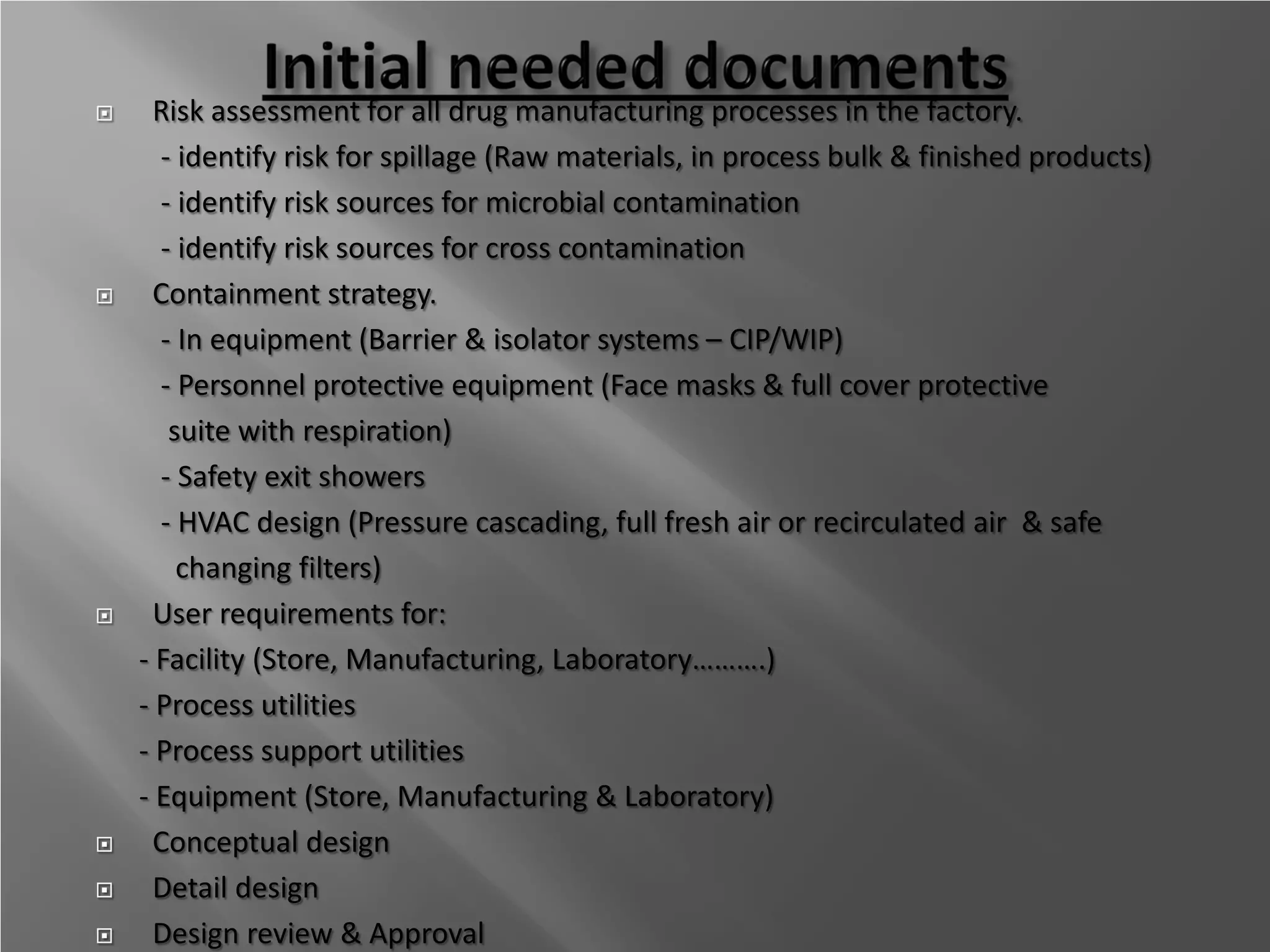 Facility requirements for Hazardous drug Manufacturing | PDF