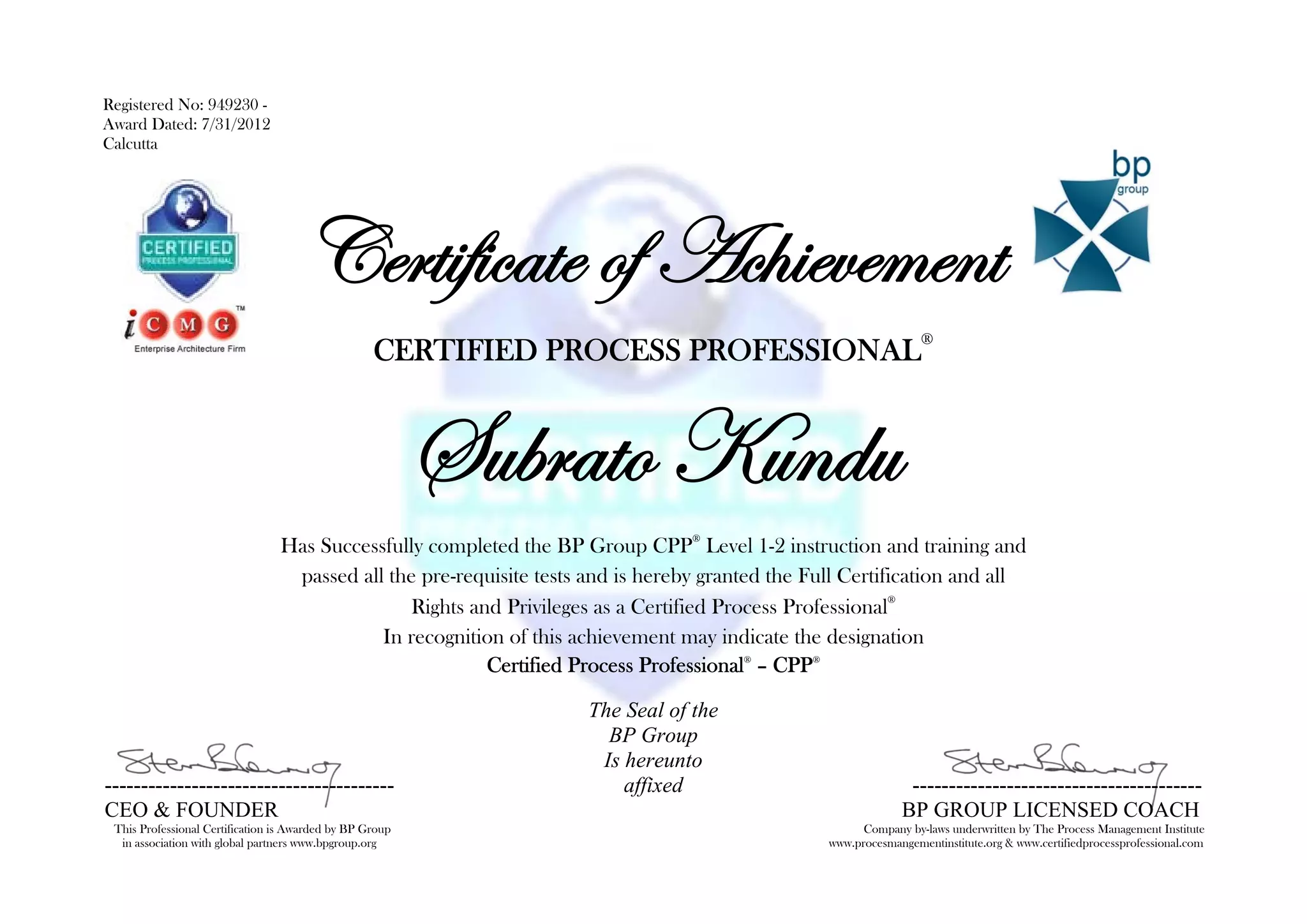 Subrato_Kundu BPM certificate | PPT