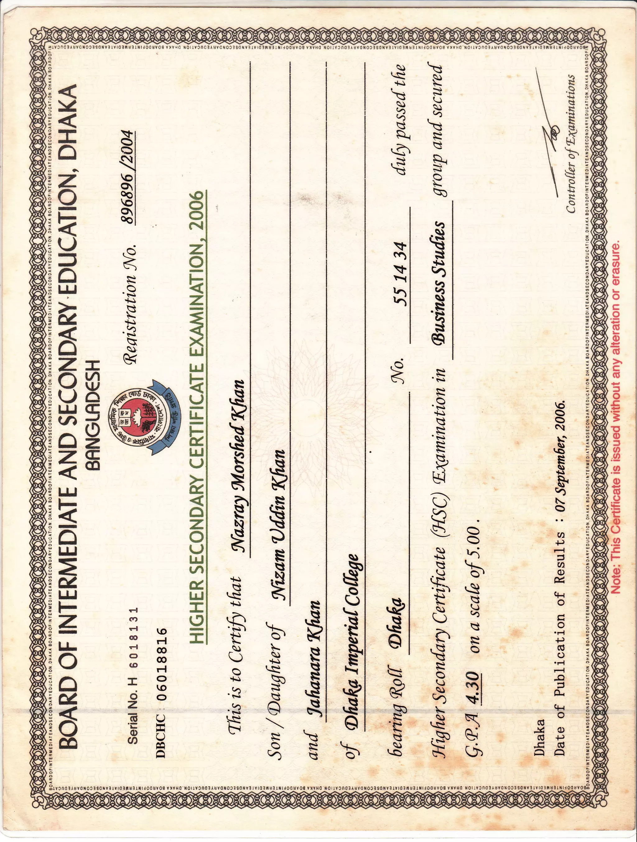 HSC CERTIFICATE | PDF