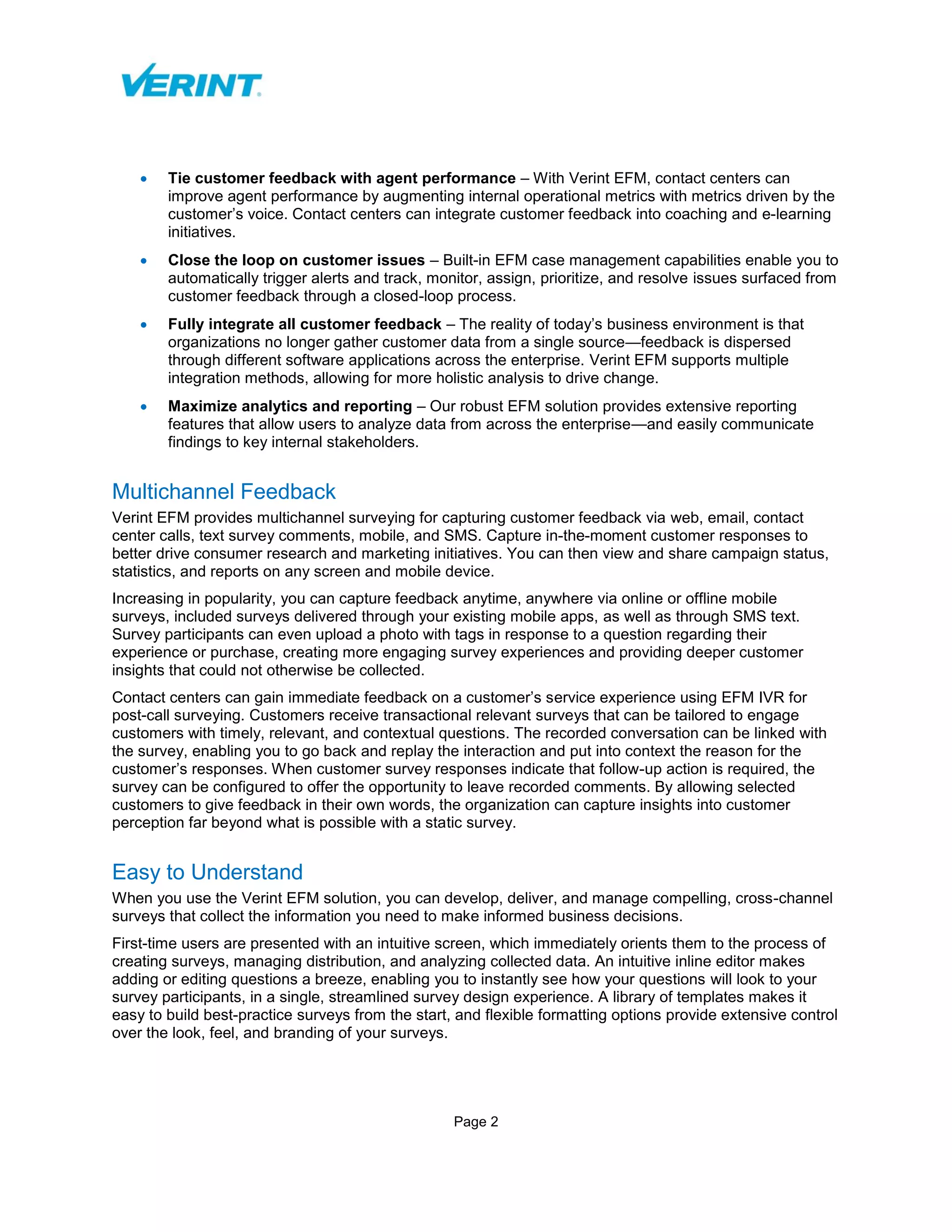 Verint Enterprise Feedback Management (EFM) Solution Brief (English US) | PDF