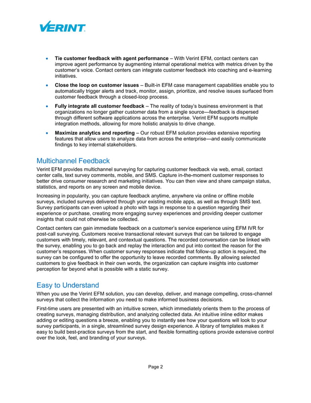Verint Enterprise Feedback Management (EFM) Solution Brief (English US) | PDF