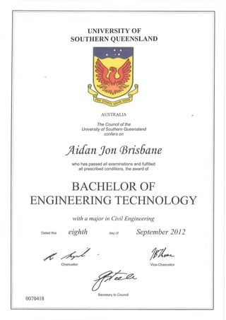 BRISBANE BTech Certificate | PDF | Education