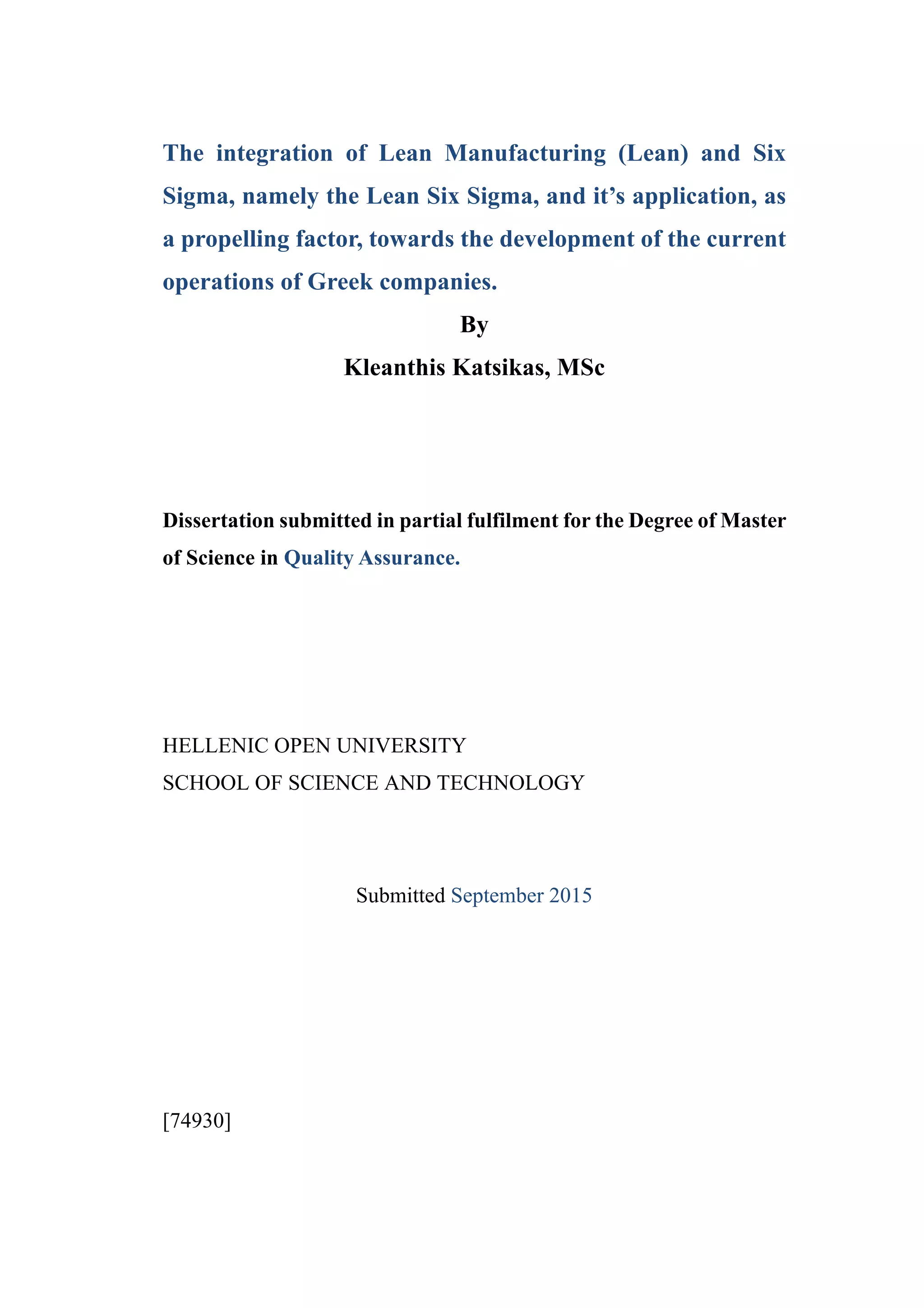 Abstract MSc Quality Assurance | PDF