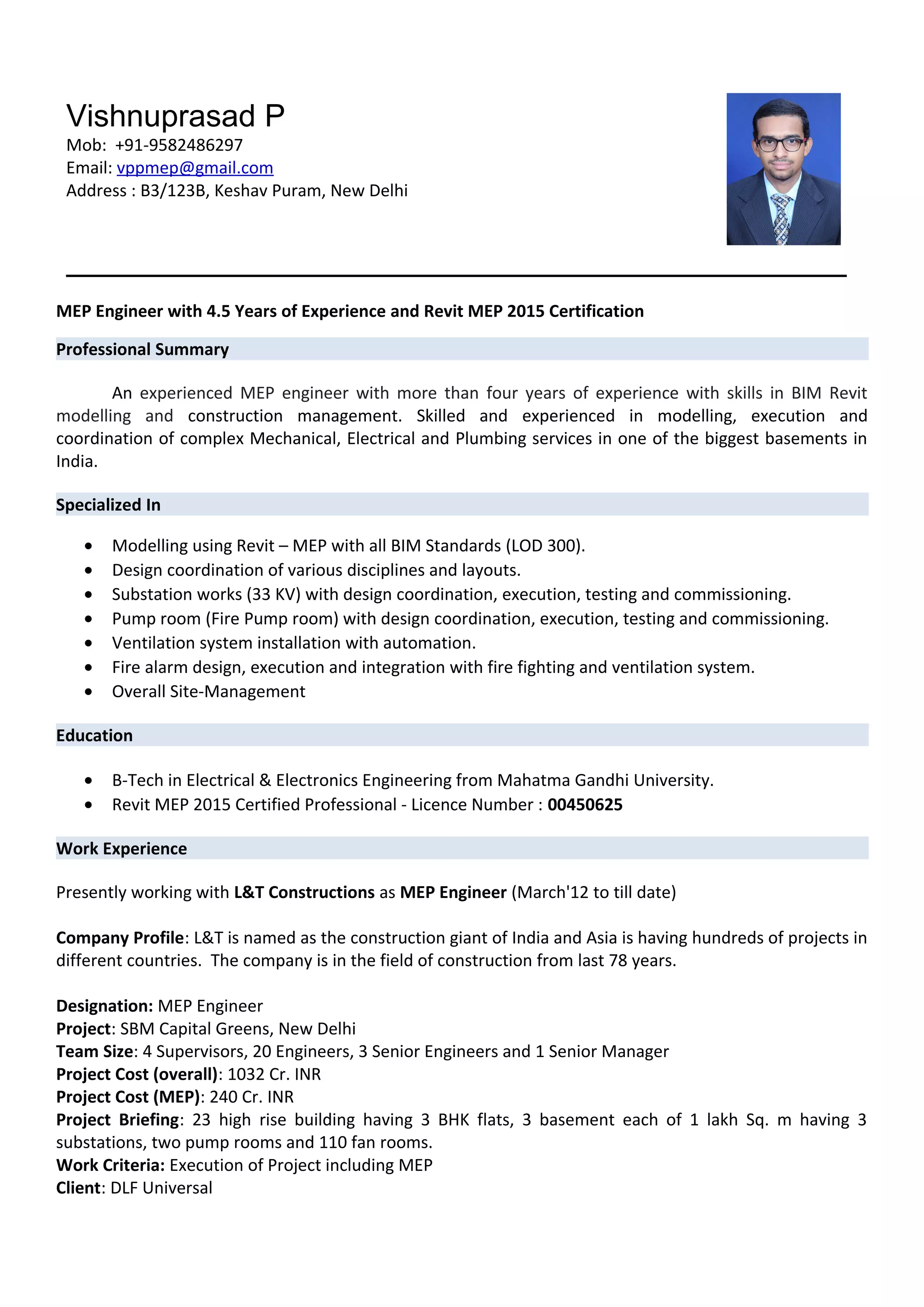 MEP Engineer with Revit Certification | DOC