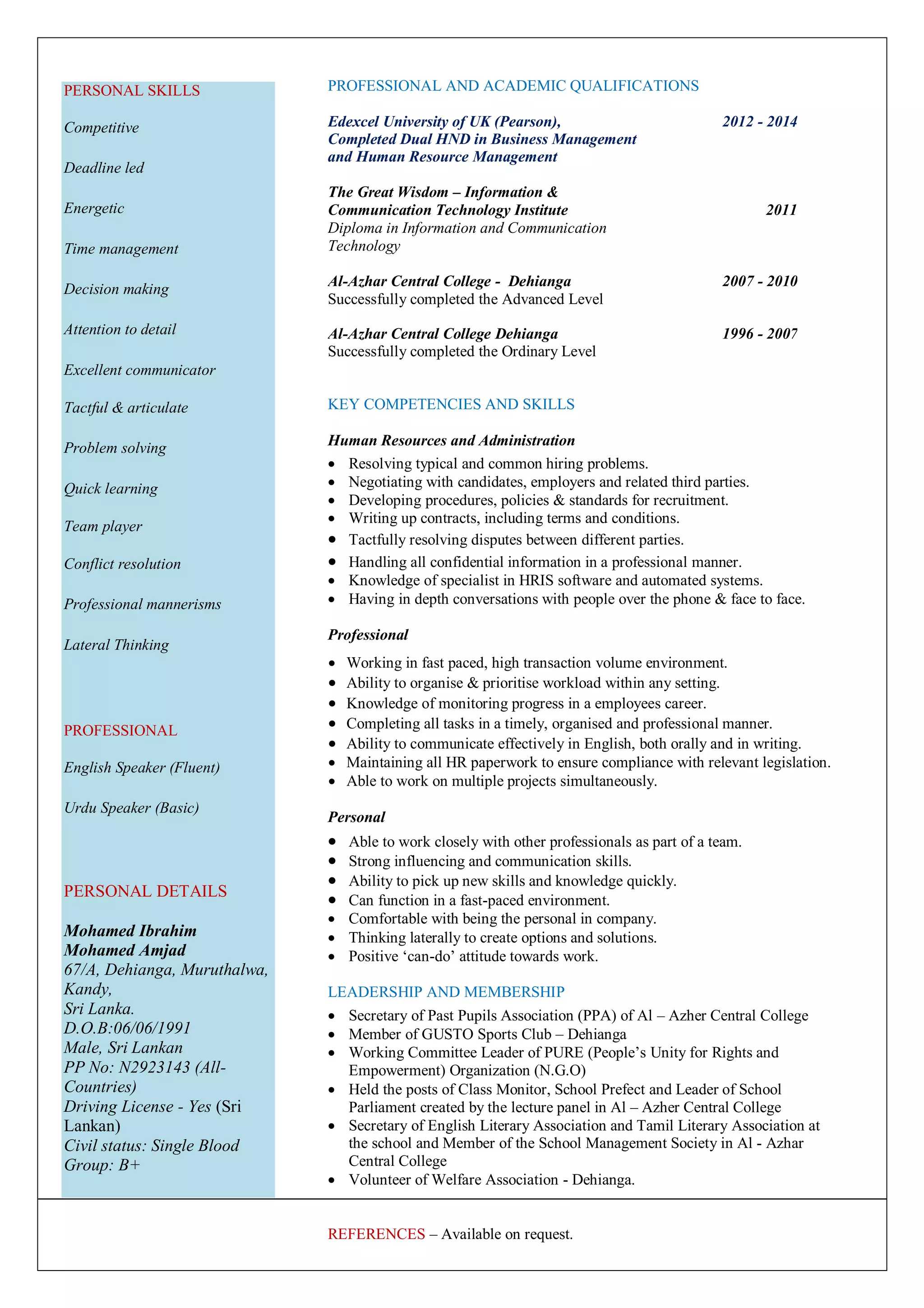 Amjad - CV for HR | PDF