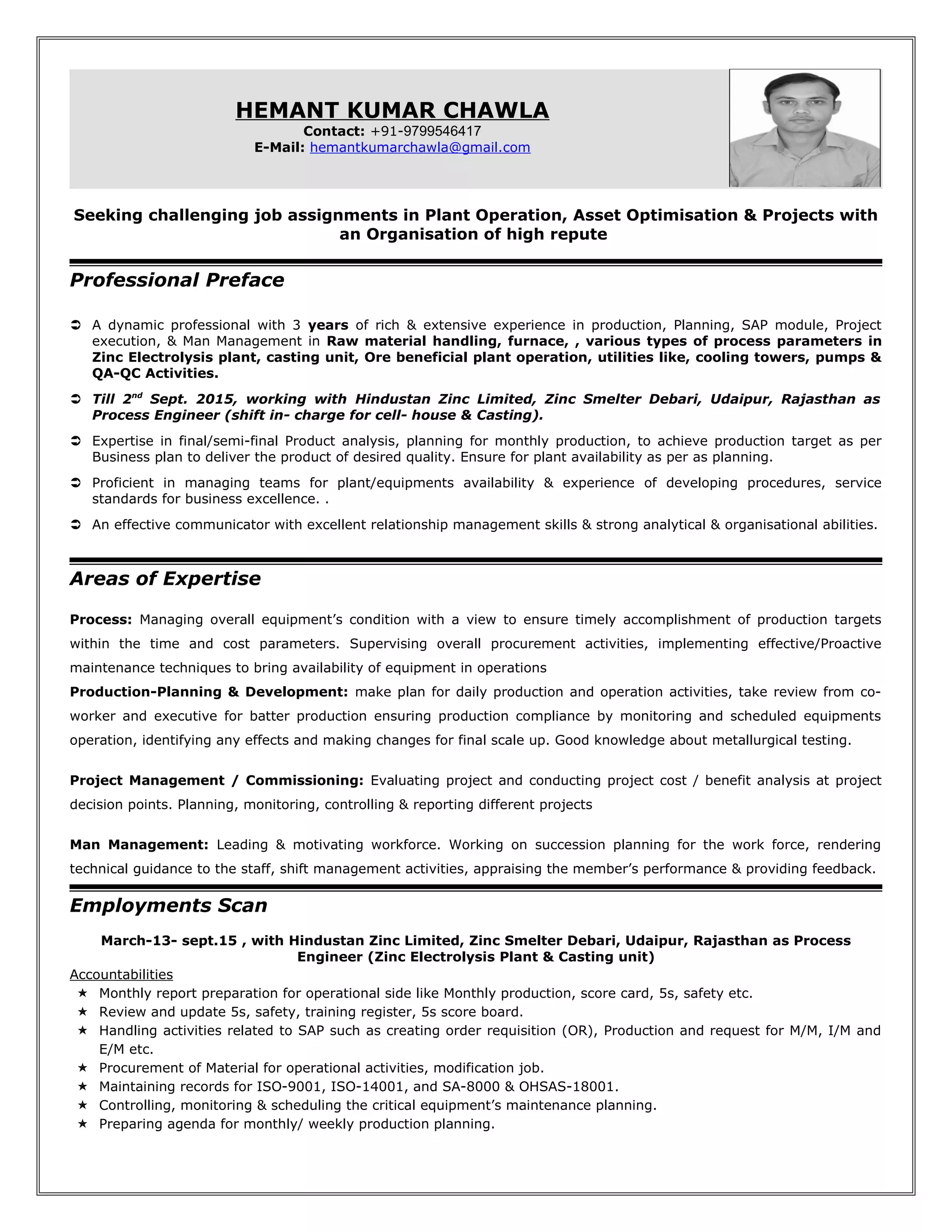 HEMANT Resume 2015 | DOC