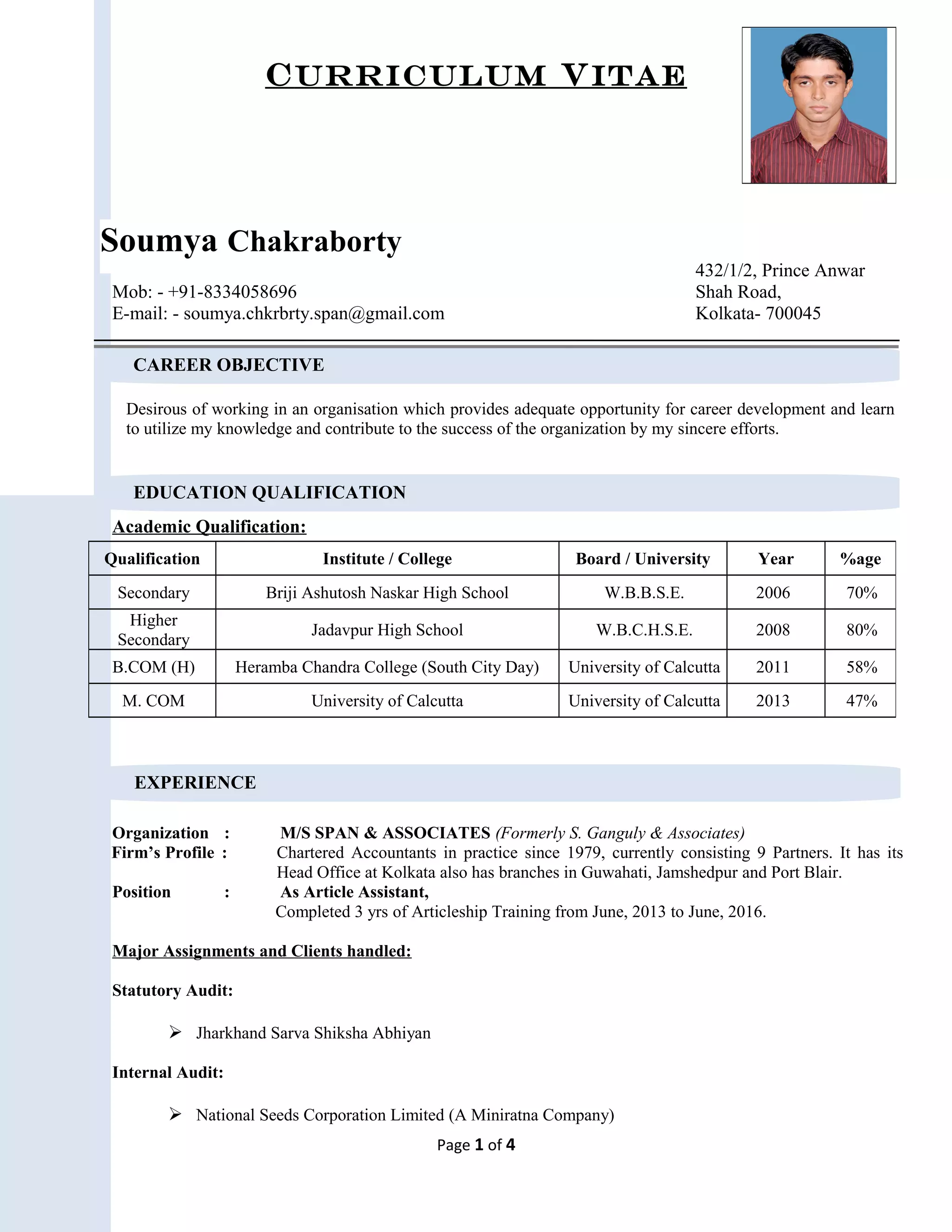 CURRICULUM VITAE- Soumya Chakraborty (2) | DOC