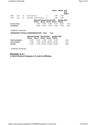 TTU_Web_Transcript | PDF | Undergraduate Education | College Education