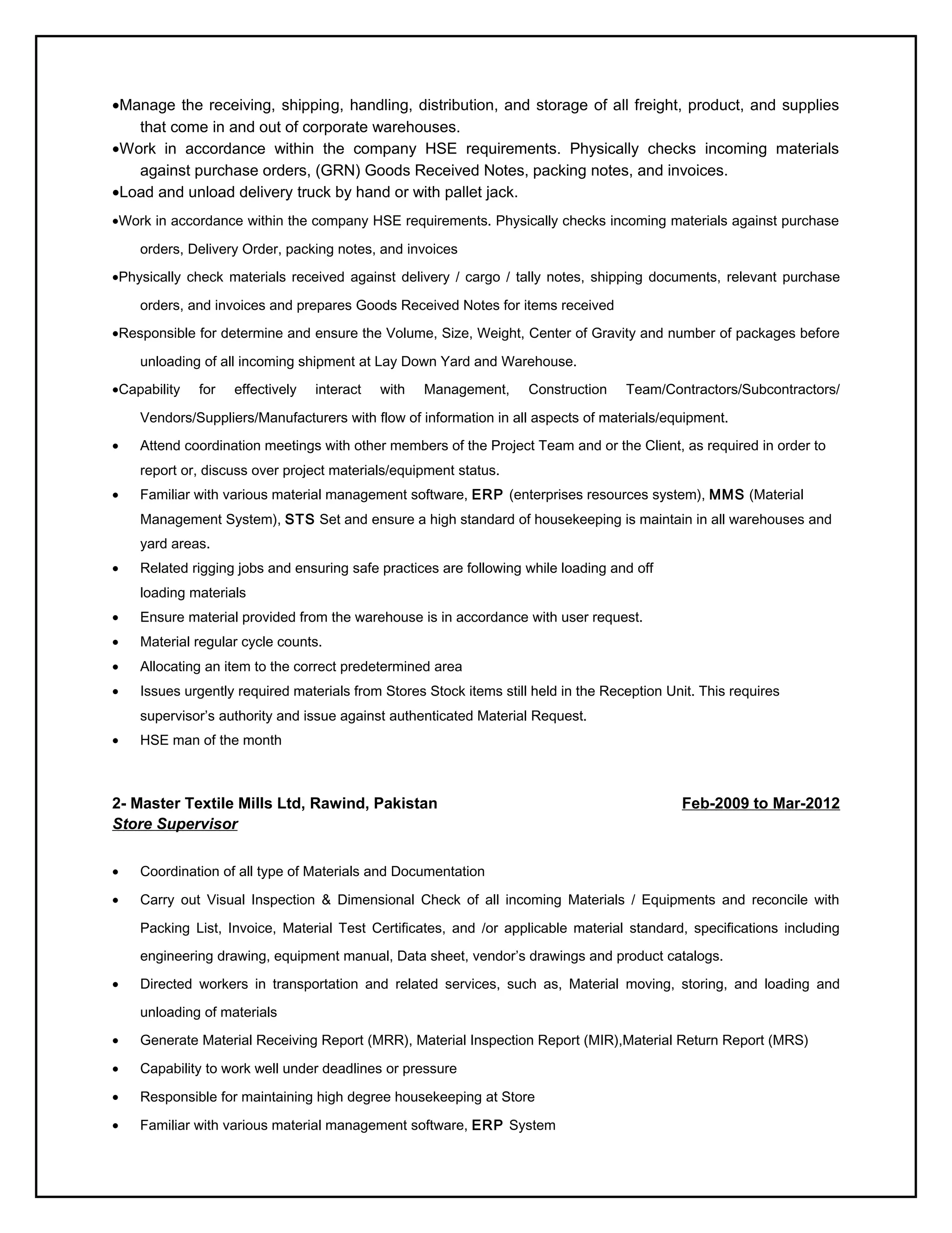 EJAZ Warehouse-Resume UPDATE | DOC