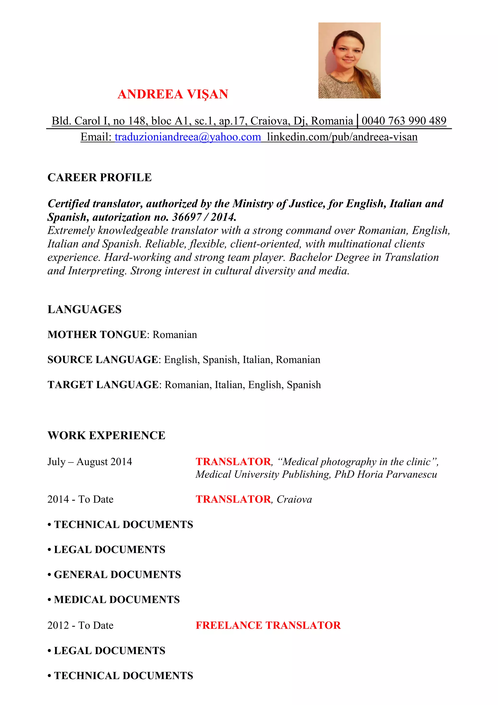 ANDREEA VISAN CV | PDF
