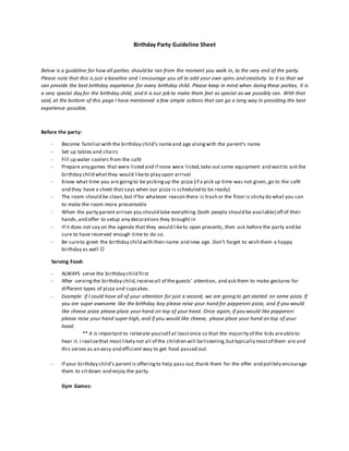 Birthday Party Guideline Sheet | PDF
