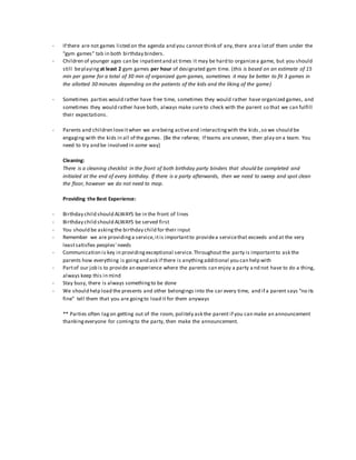 Birthday Party Guideline Sheet | DOCX