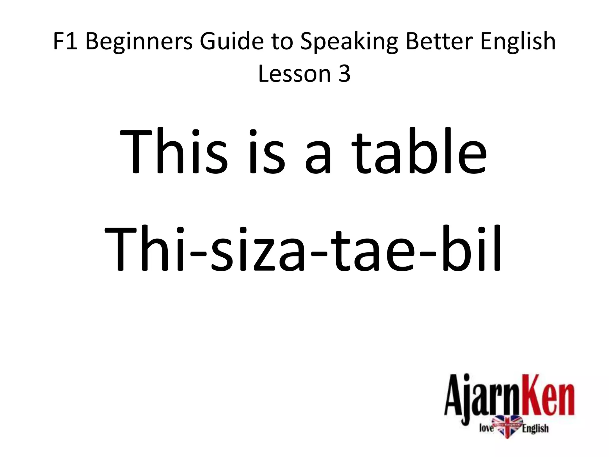 Lesson 3: F1 Beginners Guide to Speaking Better English | PPTX