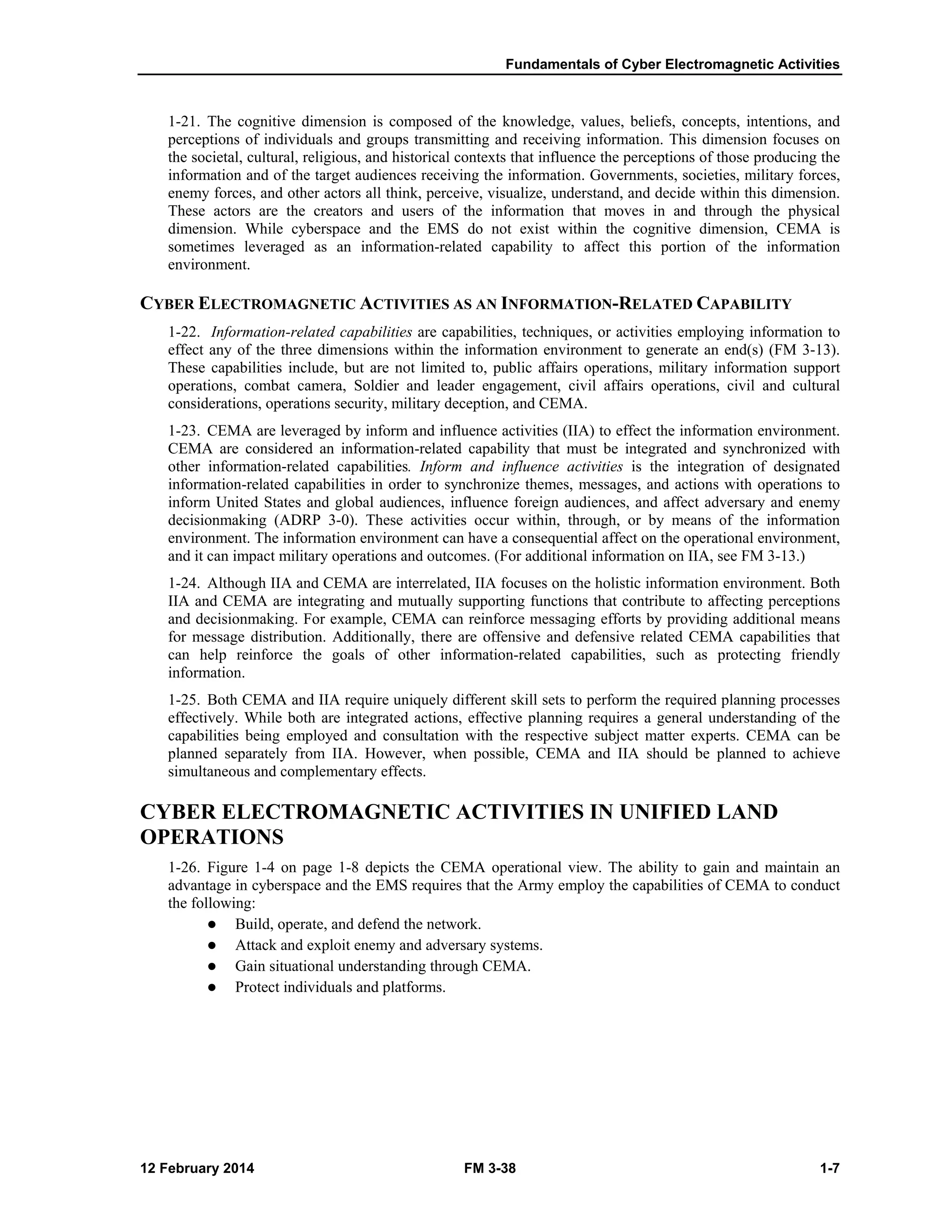 US Army Cyber Warfare Field Manual FM 3-38 CEMS | PDF