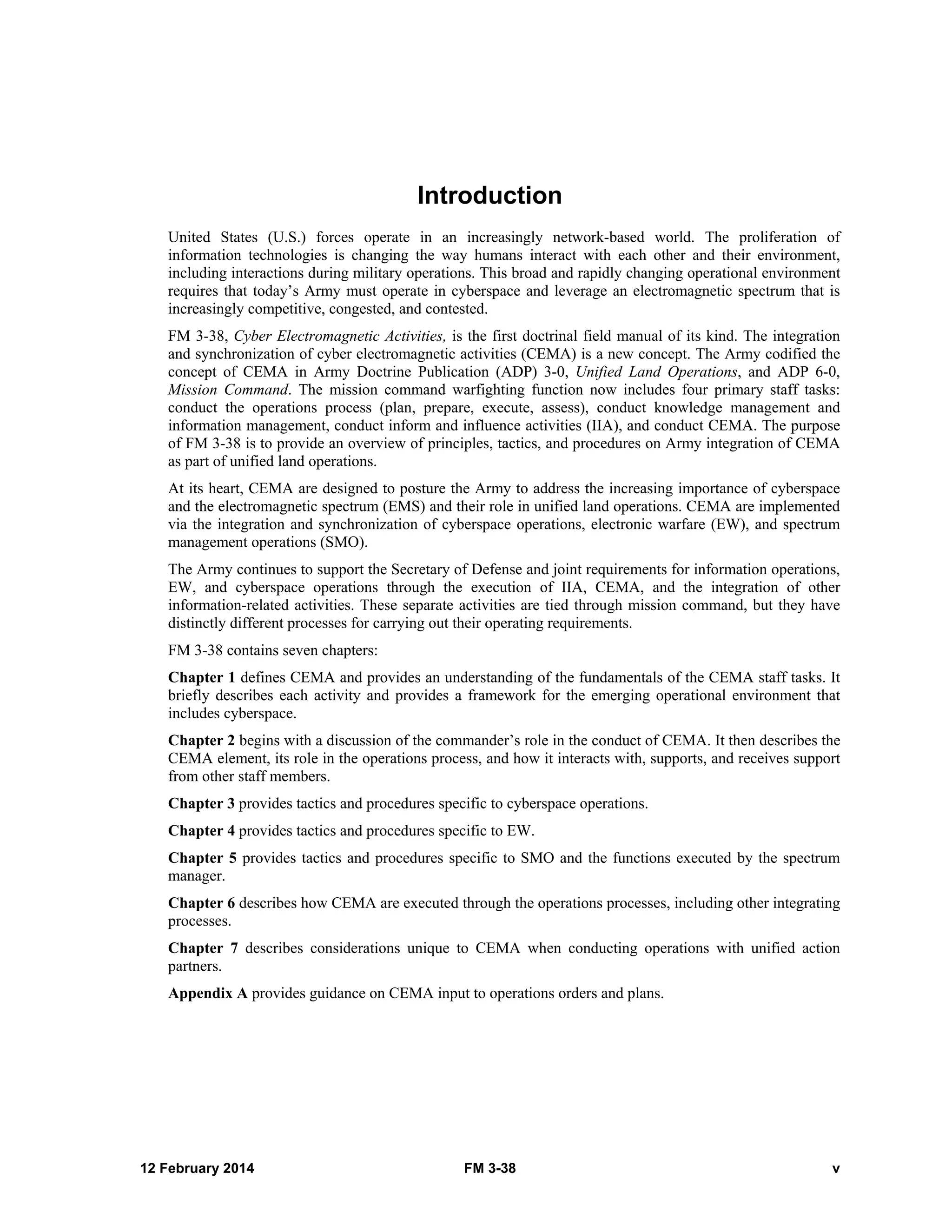 US Army Cyber Warfare Field Manual FM 3-38 CEMS | PDF