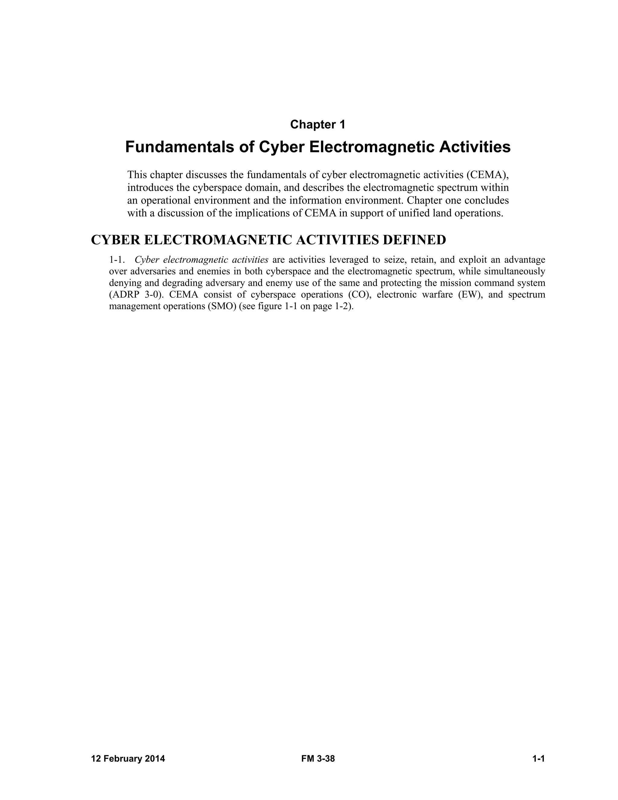 US Army Cyber Warfare Field Manual FM 3-38 CEMS | PDF