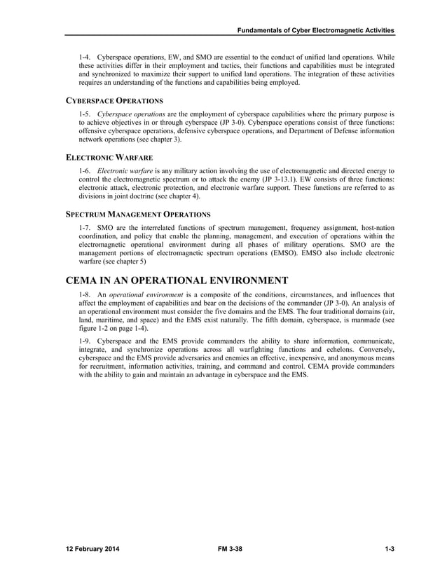 US Army Cyber Warfare Field Manual FM 3-38 CEMS | PDF