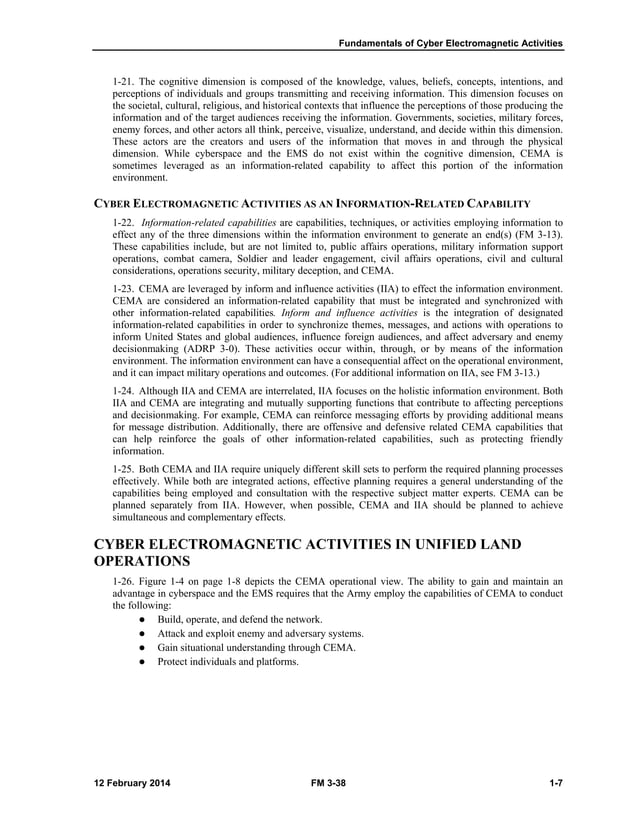 US Army Cyber Warfare Field Manual FM 3-38 CEMS | PDF