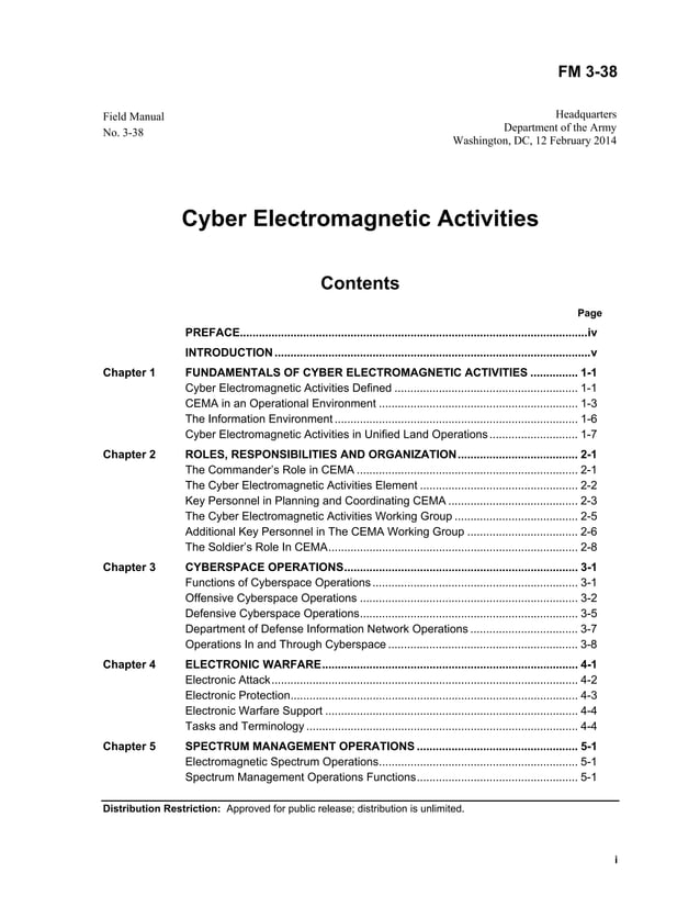US Army Cyber Warfare Field Manual FM 3-38 CEMS | PDF