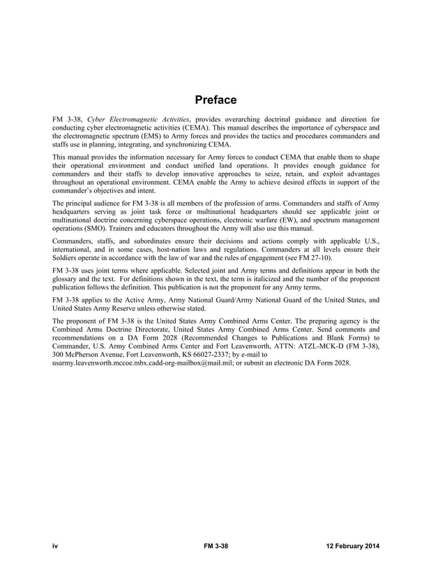 US Army Cyber Warfare Field Manual FM 3-38 CEMS | PDF