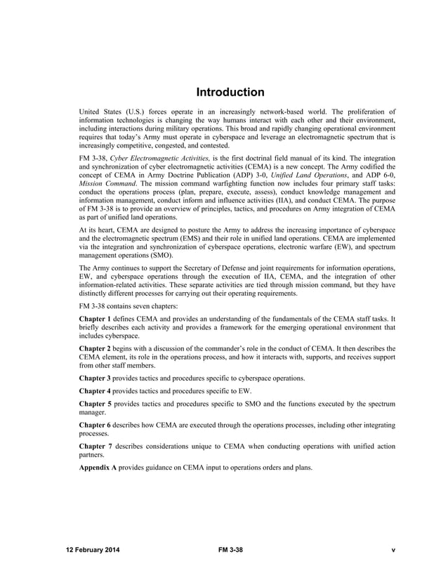 US Army Cyber Warfare Field Manual FM 3-38 CEMS | PDF