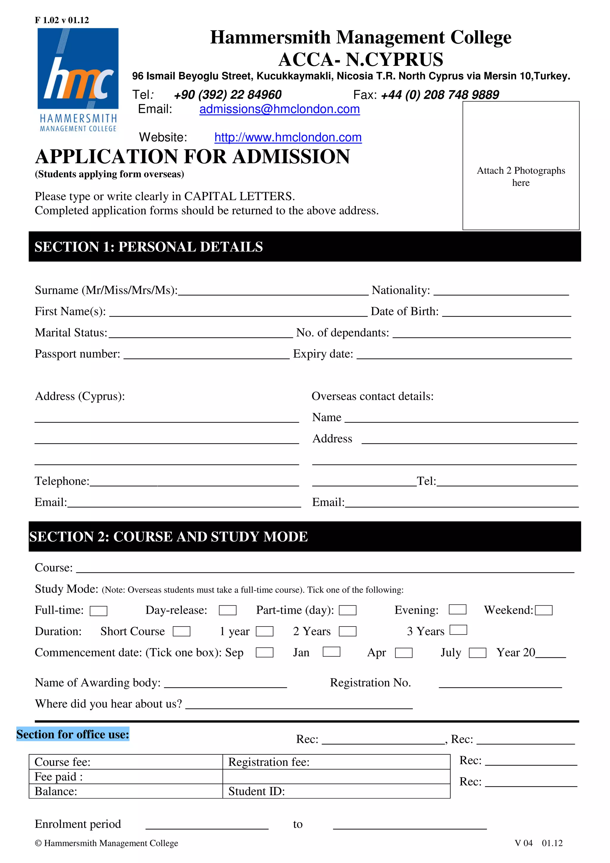 F 1 overseas students application form cyprus | PDF