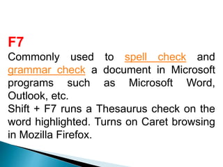 F1 to f12 keys | PPTX