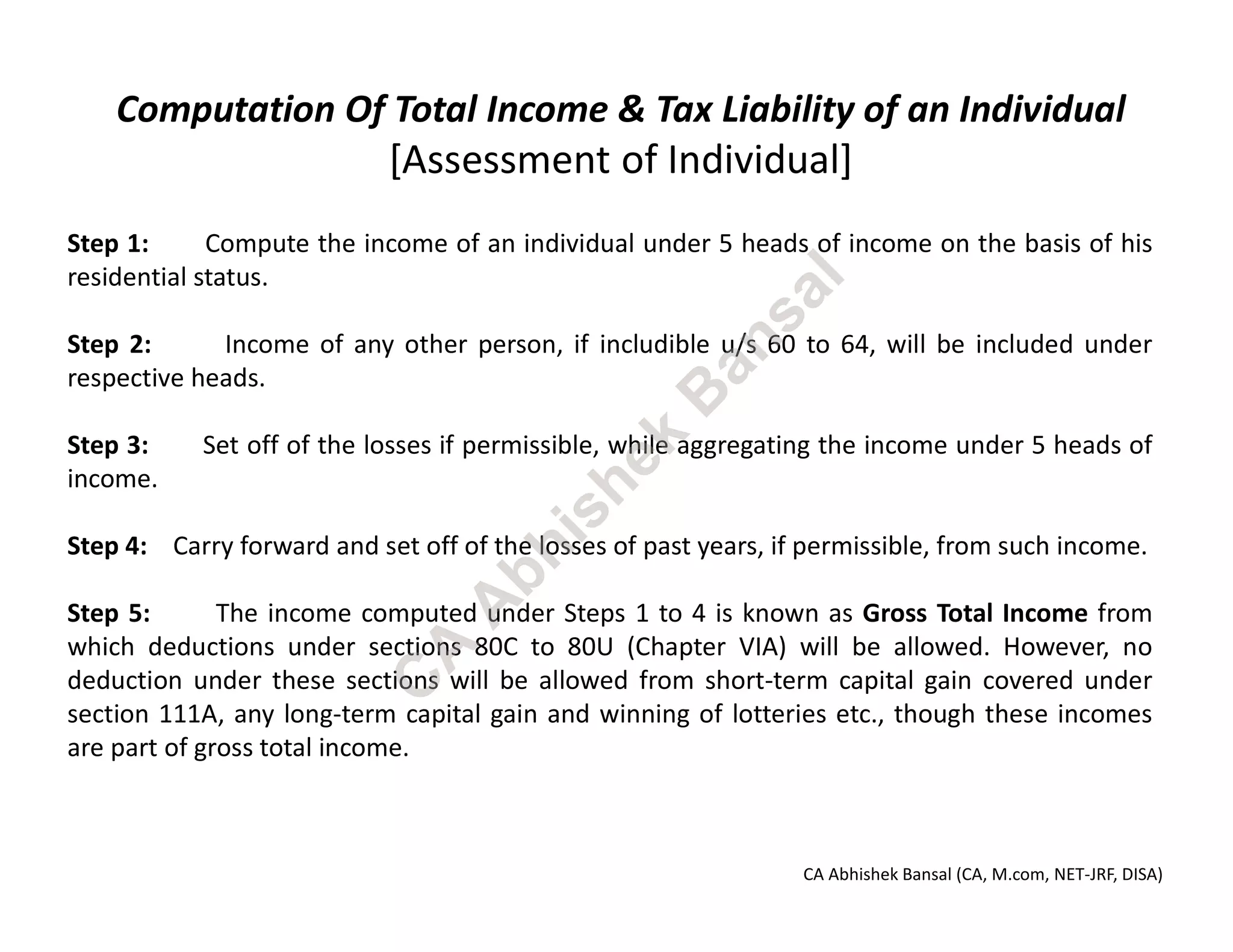 Computation of total income & tax liability individual, Partnership ...