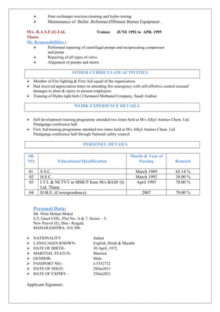Resume- Rotating Equipment supervisor | DOC