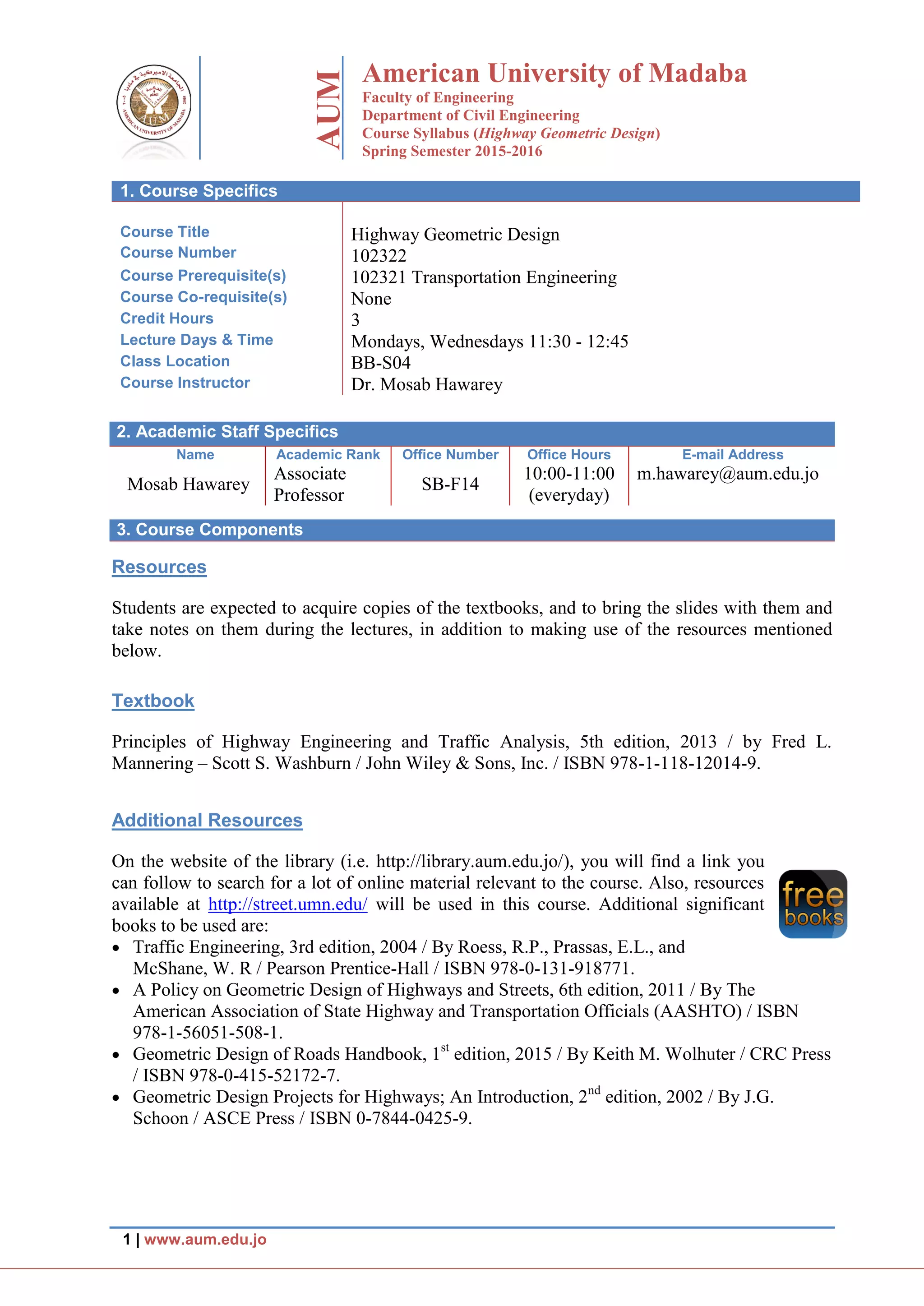 Syllabus of Highway Geometric Design | PDF