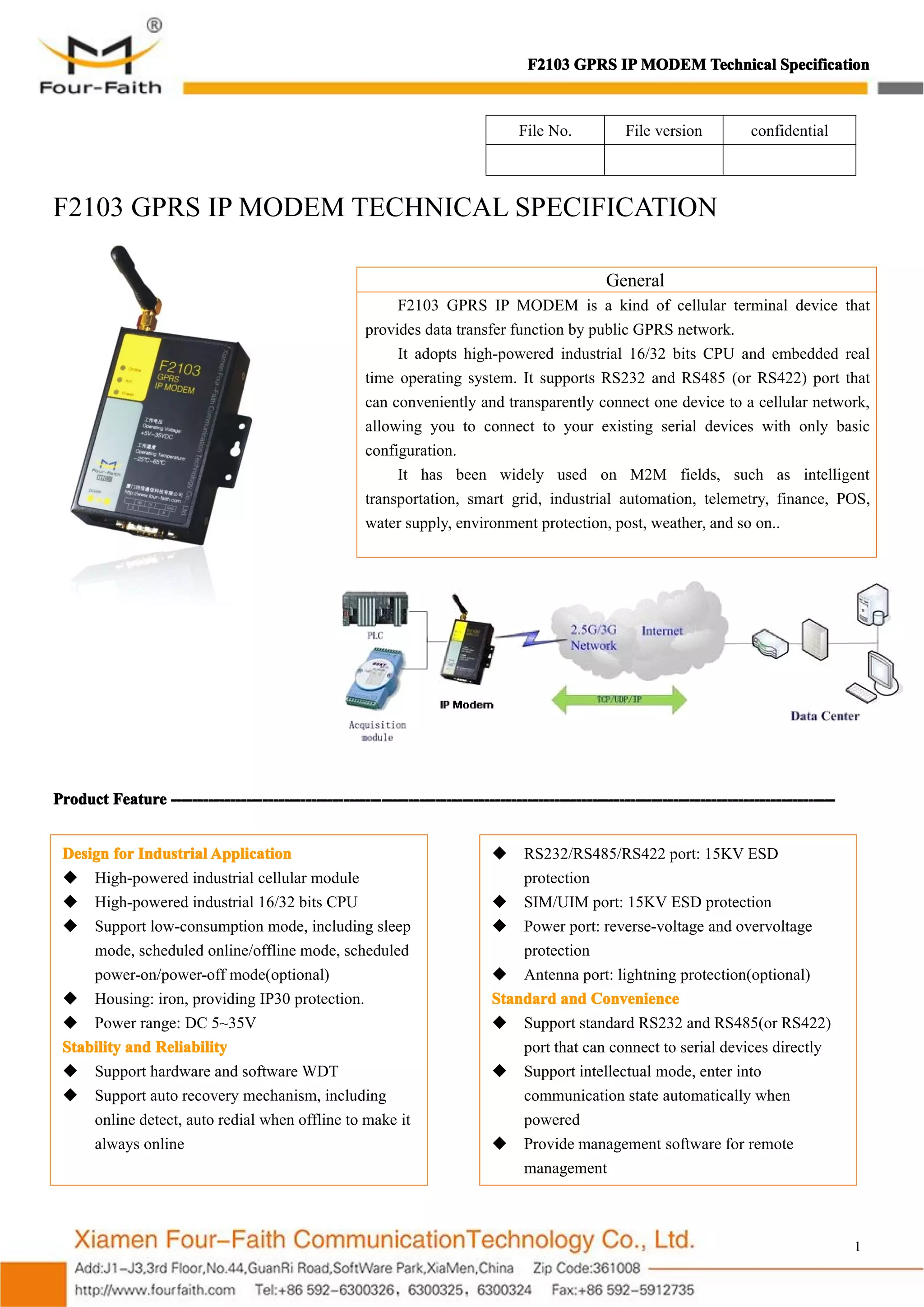 F2103 gprs ip modem technical specification | PDF