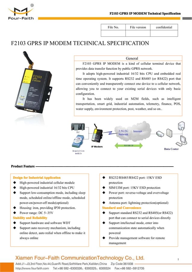 F2103 gprs ip modem technical specification | PDF