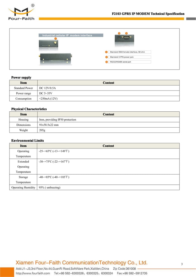 F2103 gprs ip modem technical specification | PDF