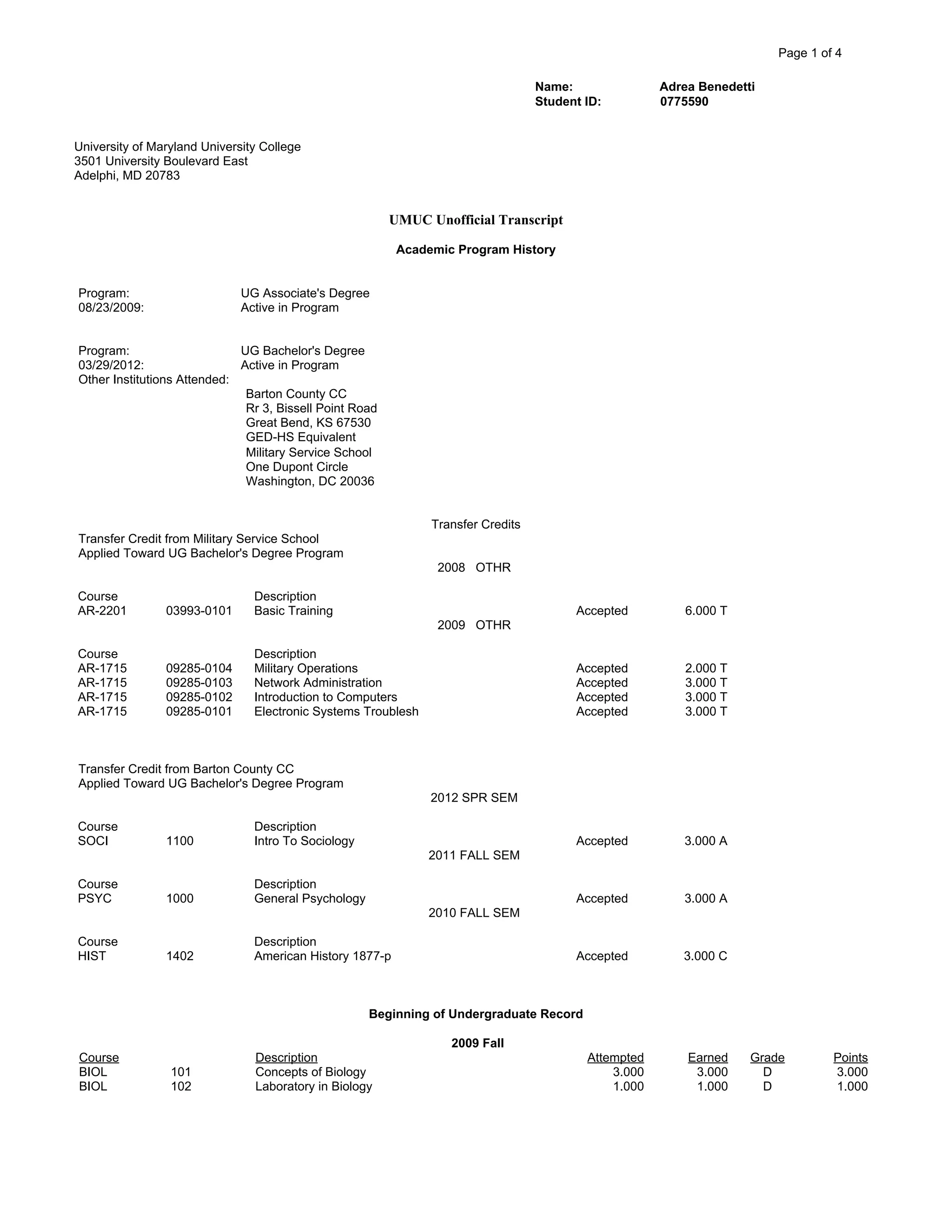 Unofficial Transiscript. | PDF