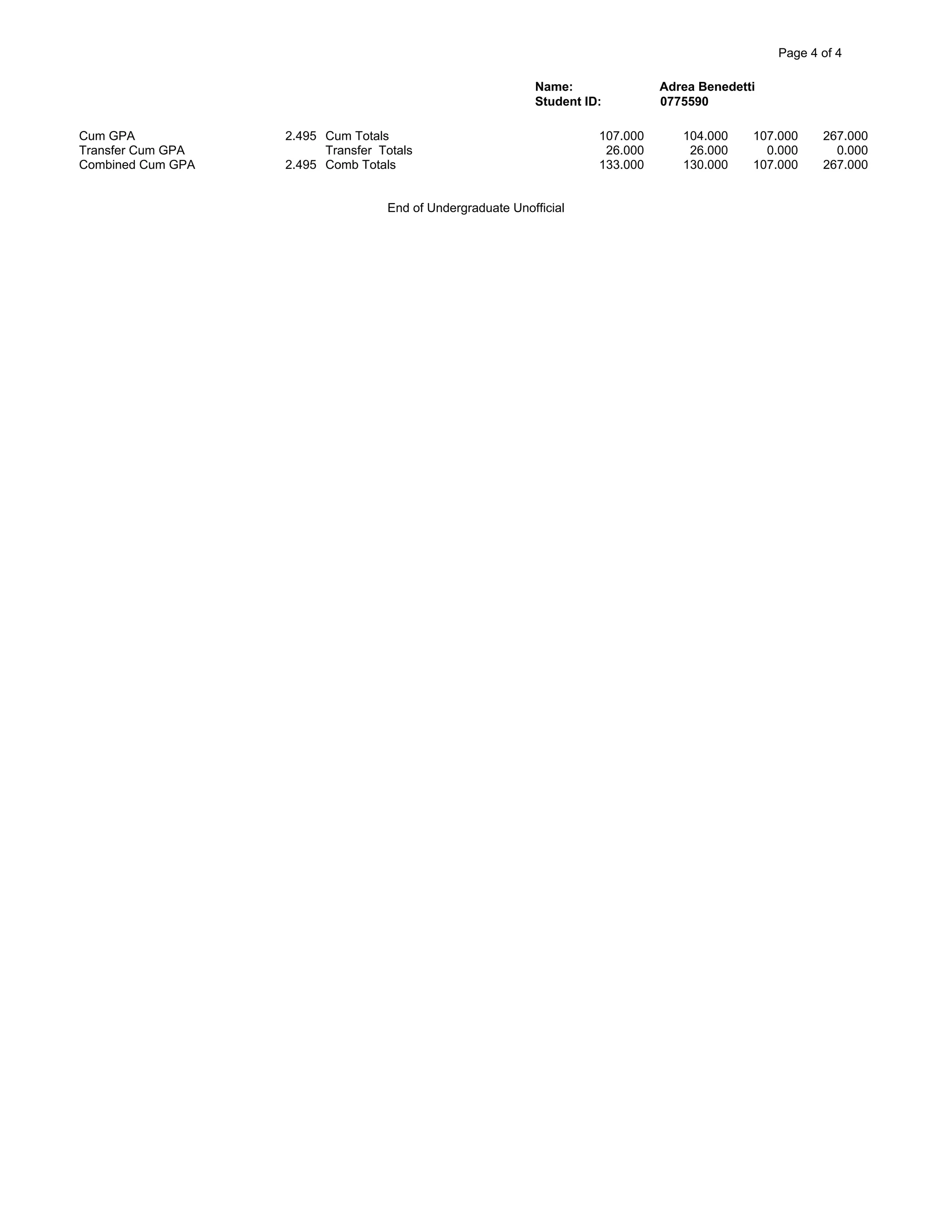 Unofficial Transiscript. | PDF