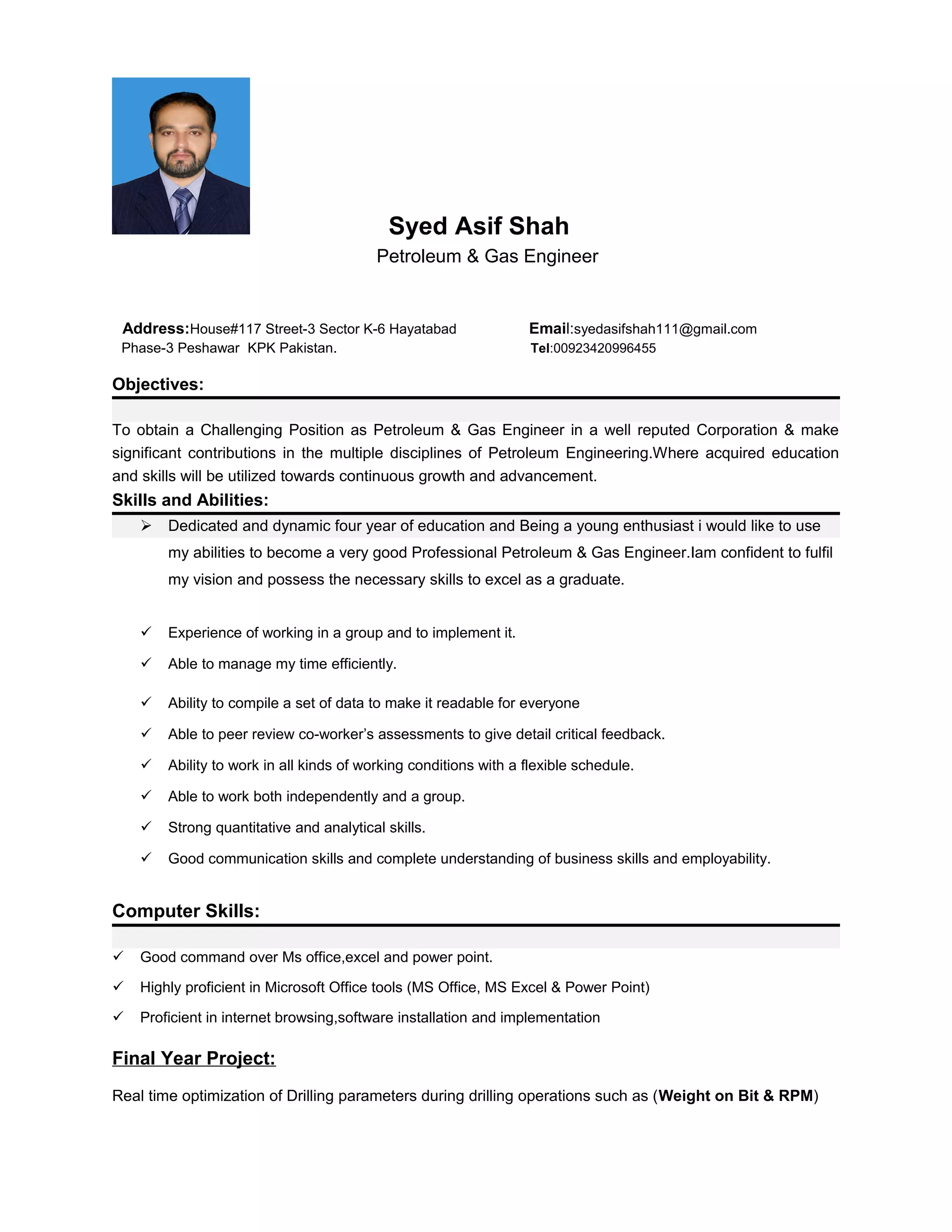 Syed Asif Shah profess cv word with picture | DOC | Civil Engineering ...