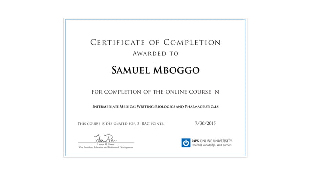 Intermediate Medical Writing; Biologics and Pharmaceuticals Certificate ...