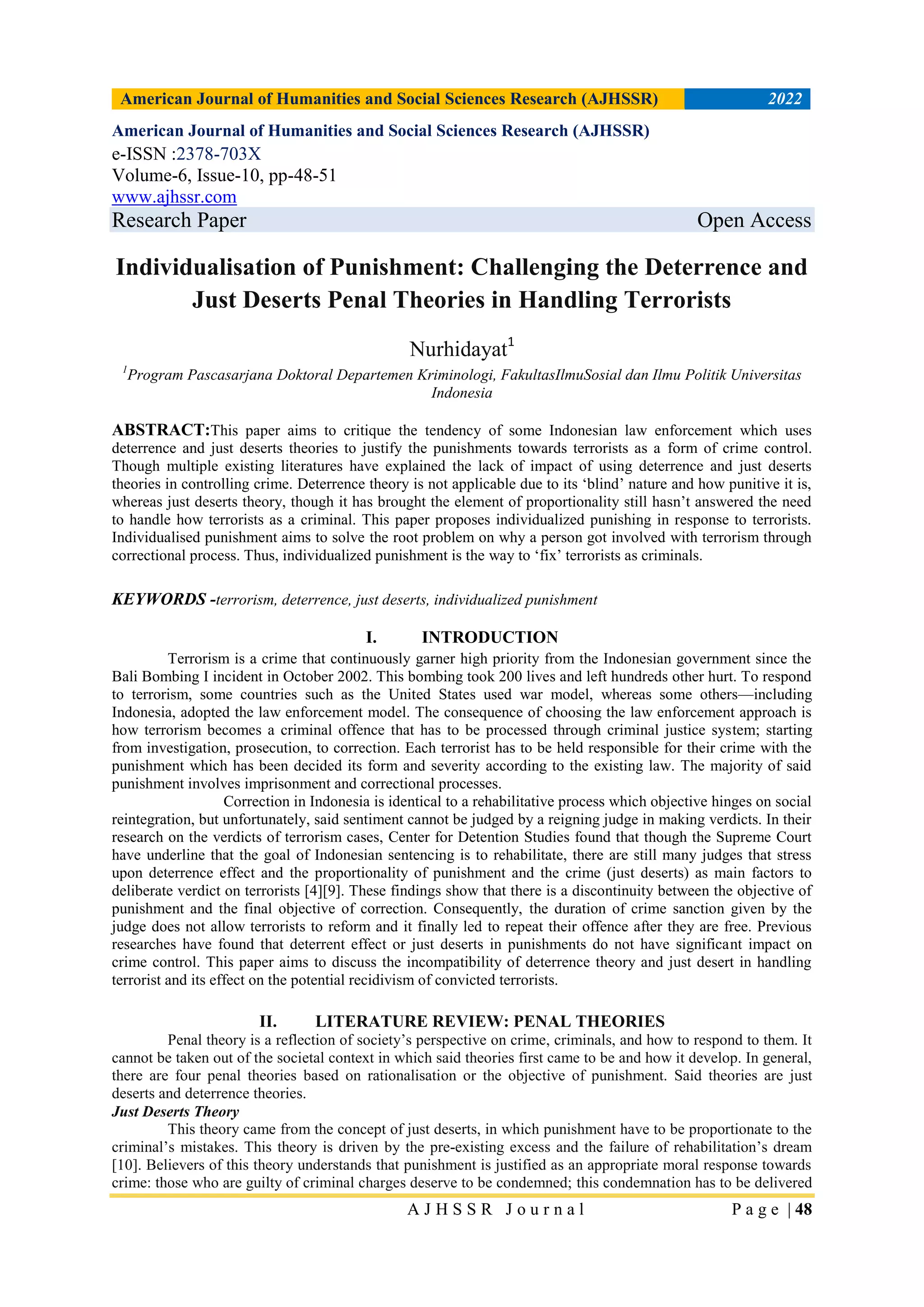 Individualisation of Punishment: Challenging the Deterrence and Just ...