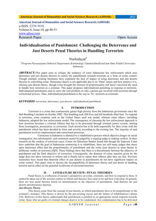 Individualisation of Punishment: Challenging the Deterrence and Just Deserts Penal Theories in ...