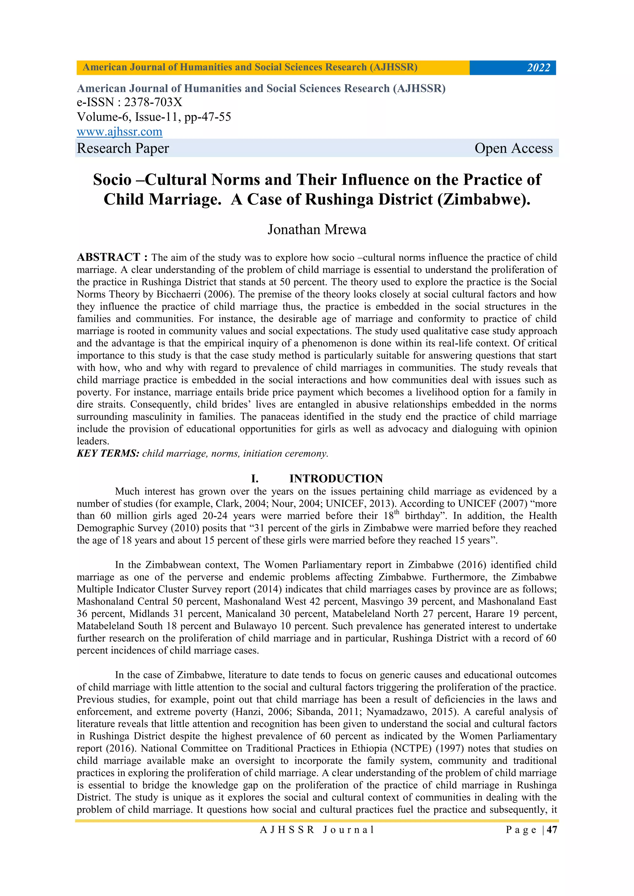 Socio –Cultural Norms and Their Influence on the Practice of Child ...