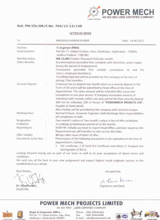 OFFER LETTER FRM POWERMECH | PDF