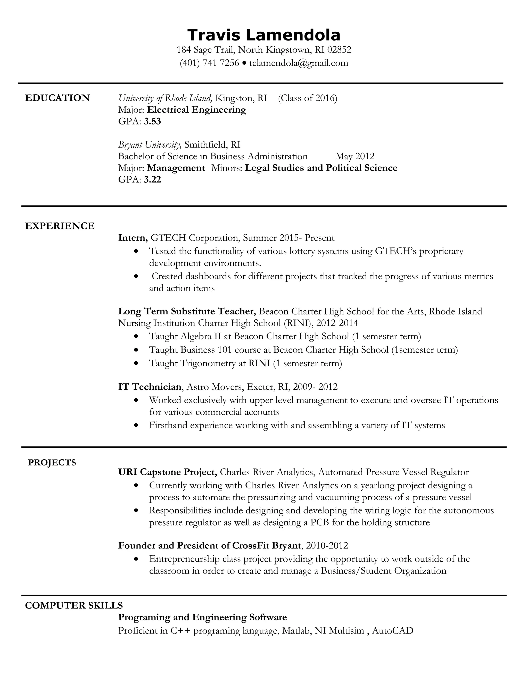 Resume_Travis Lamendola_Engineer | DOC