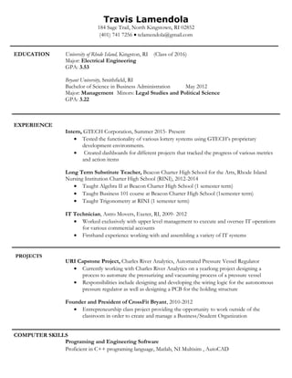 Resume_Travis Lamendola_Engineer | DOC