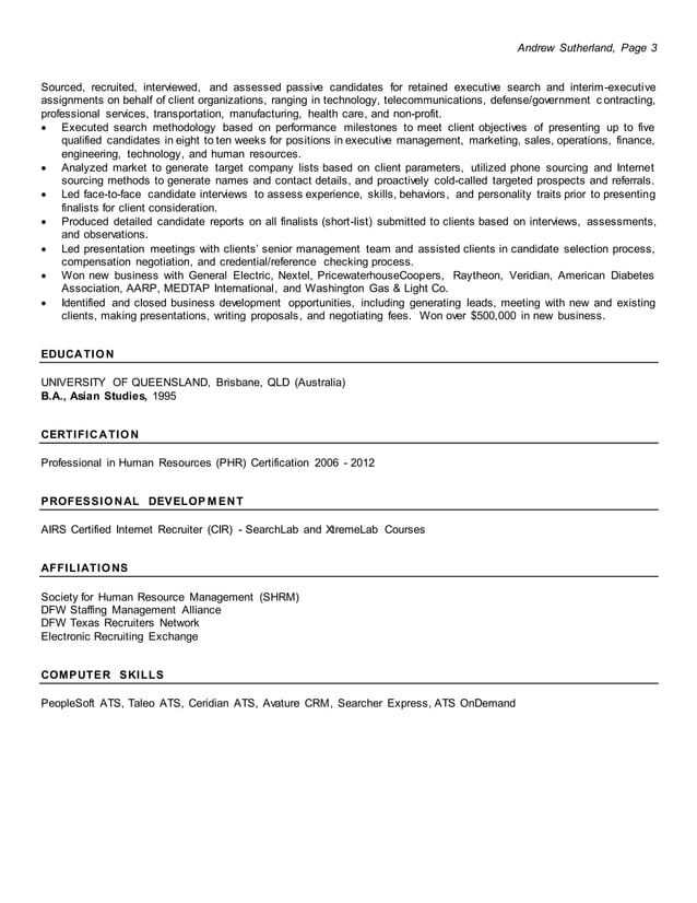 RECRUITER SUTHERLAND RESUME_1 | DOCX | Resume Writing and Advice | Job ...