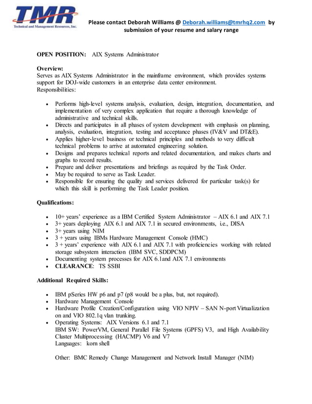 OPEN POSITION_AIX Administrator | DOCX