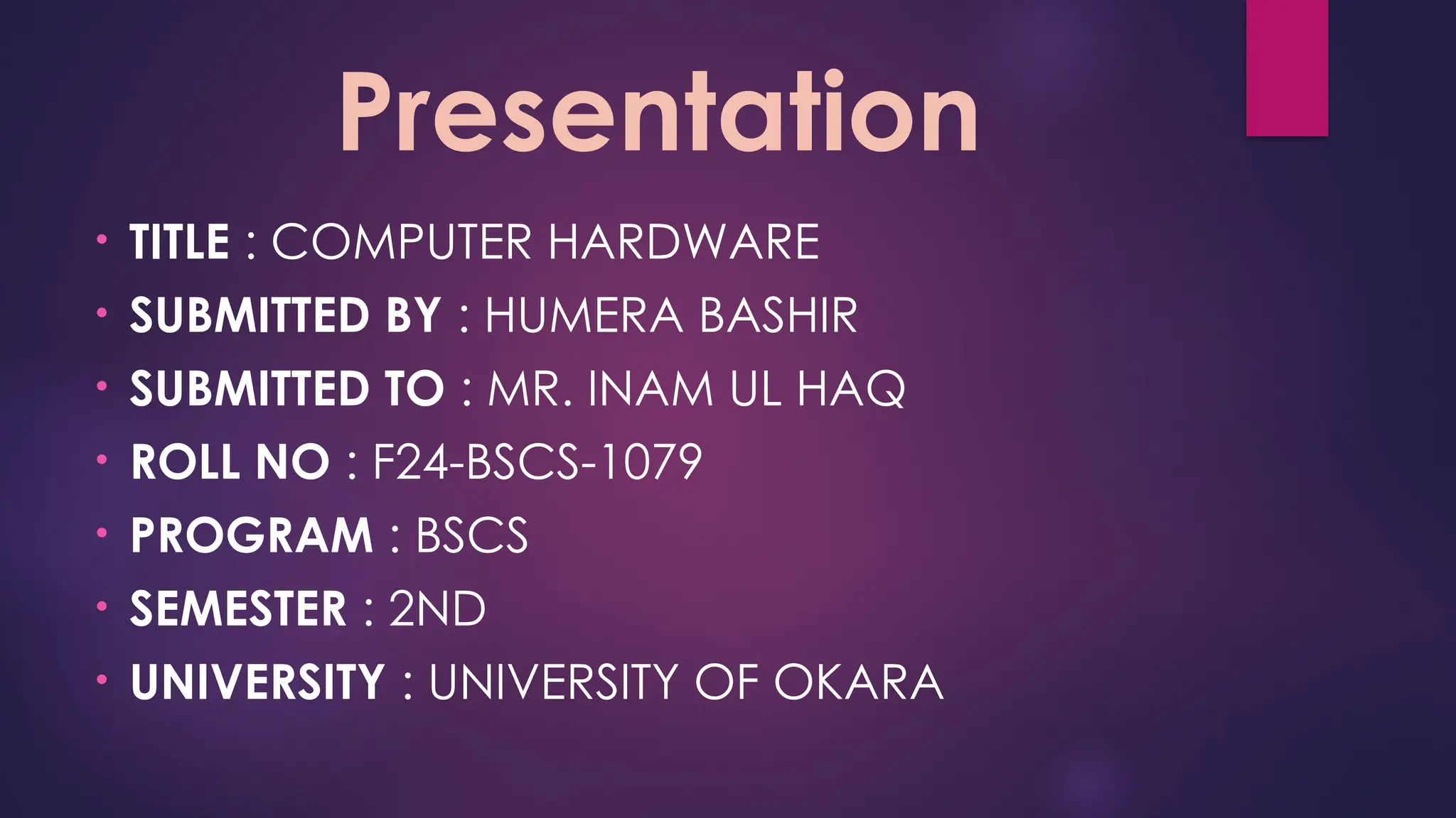Computer Hardware Components and it's basics | PPTX