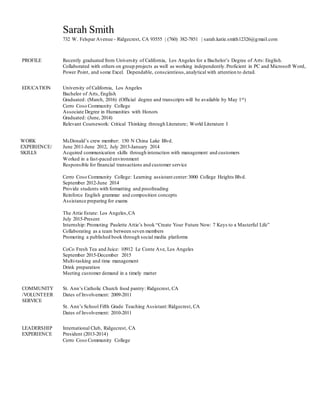 Sarah Smith resume 2016 | PDF