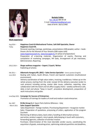CV Borbala Foldes-English 2016 | PDF